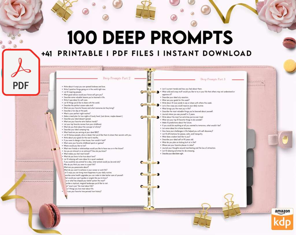 100 Journal Prompts, Deep Thought Prompts, Prompts Mental Health ...