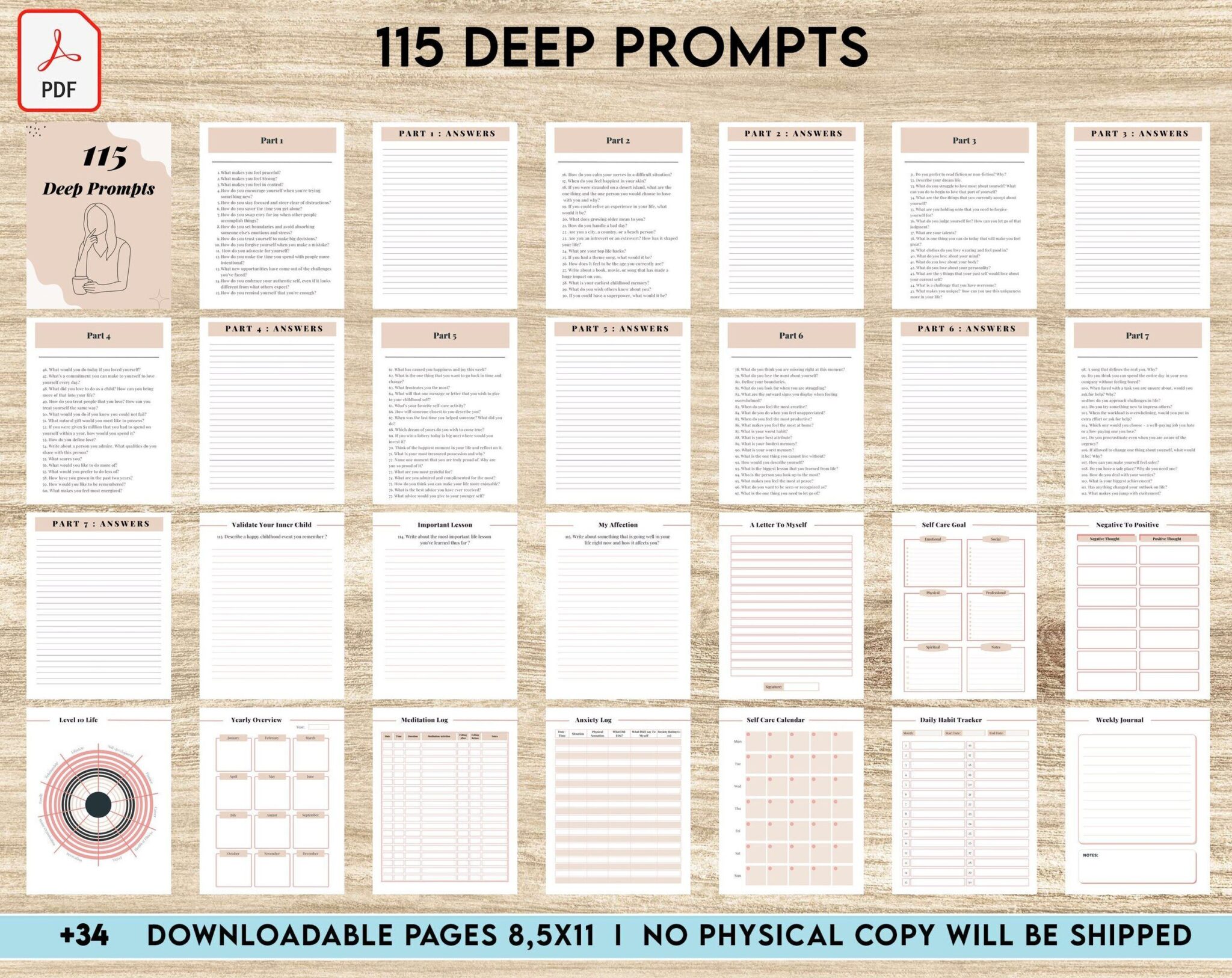 Deep Journal Prompts, Mental Health, 8x11 inch pages size Journal Pages ...