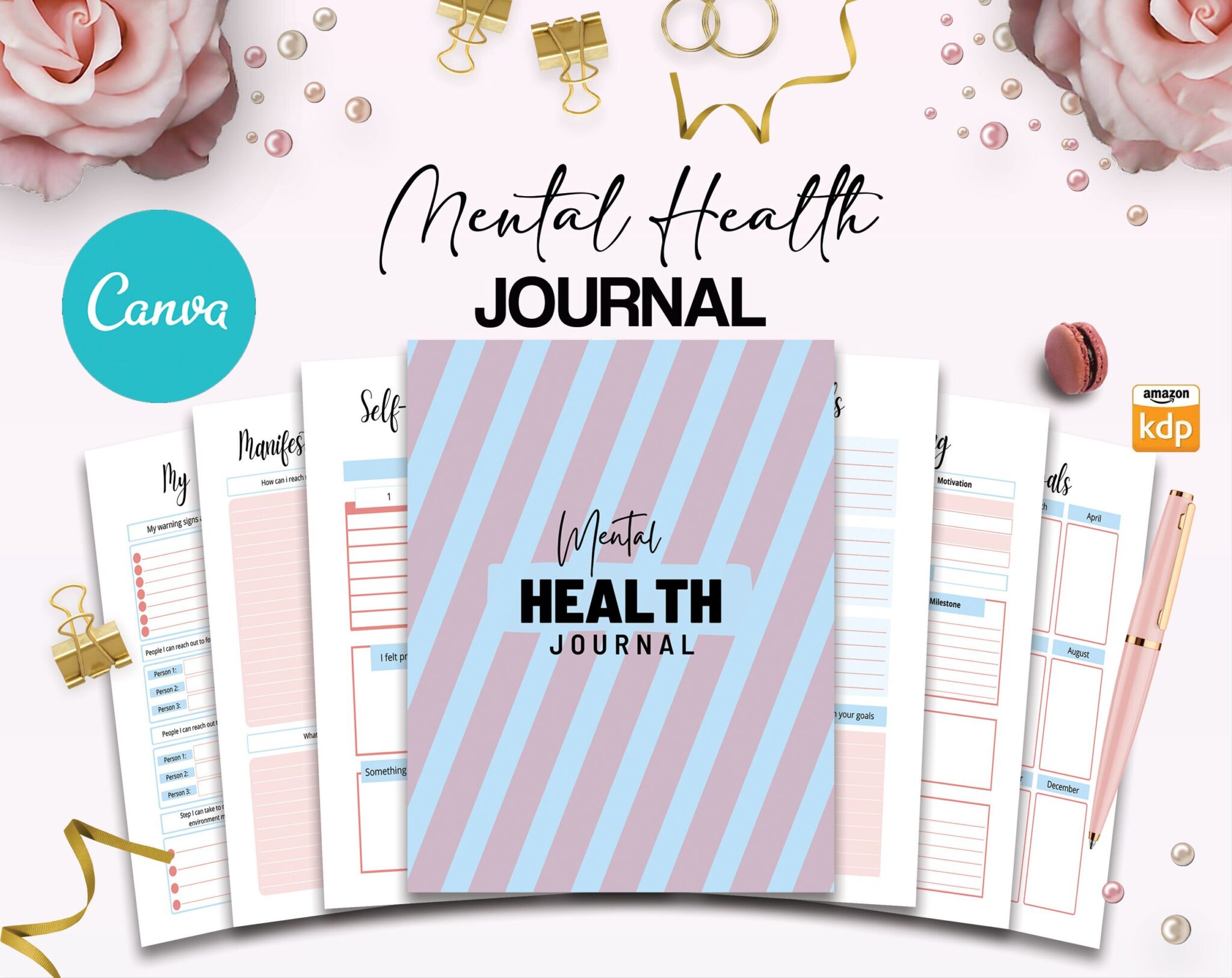 Journal Prompts for Mental Health, Guided Therapy, 60 Canva Editable ...