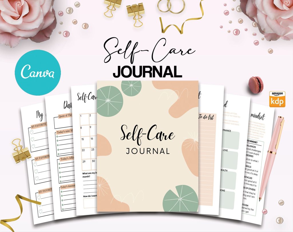 Self-Care Journal Prompts, Guided Self Love wellness, 63 Canva Editable ...