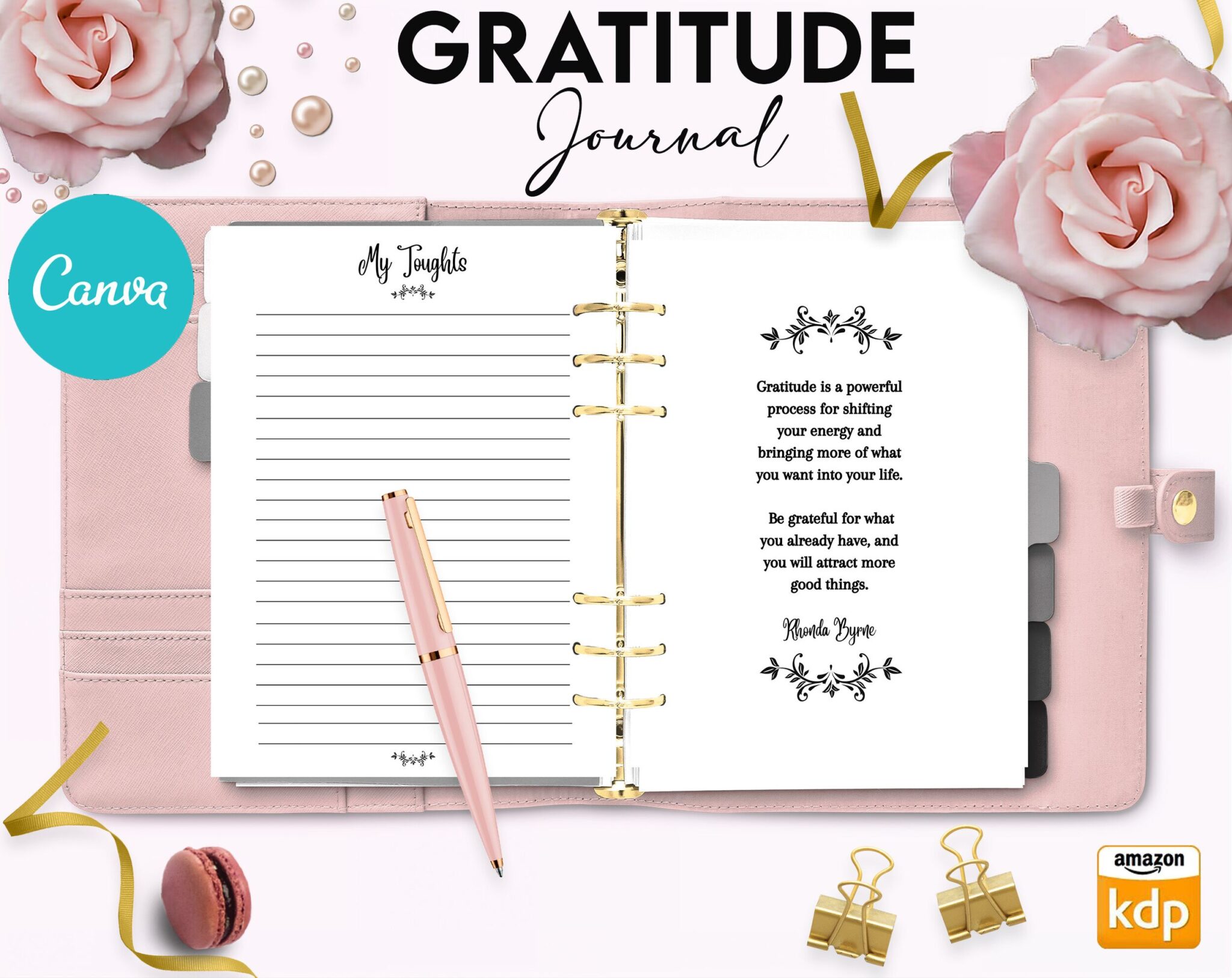 Gratitude Journal Template, 6x9" Canva Editable Interior Template ...