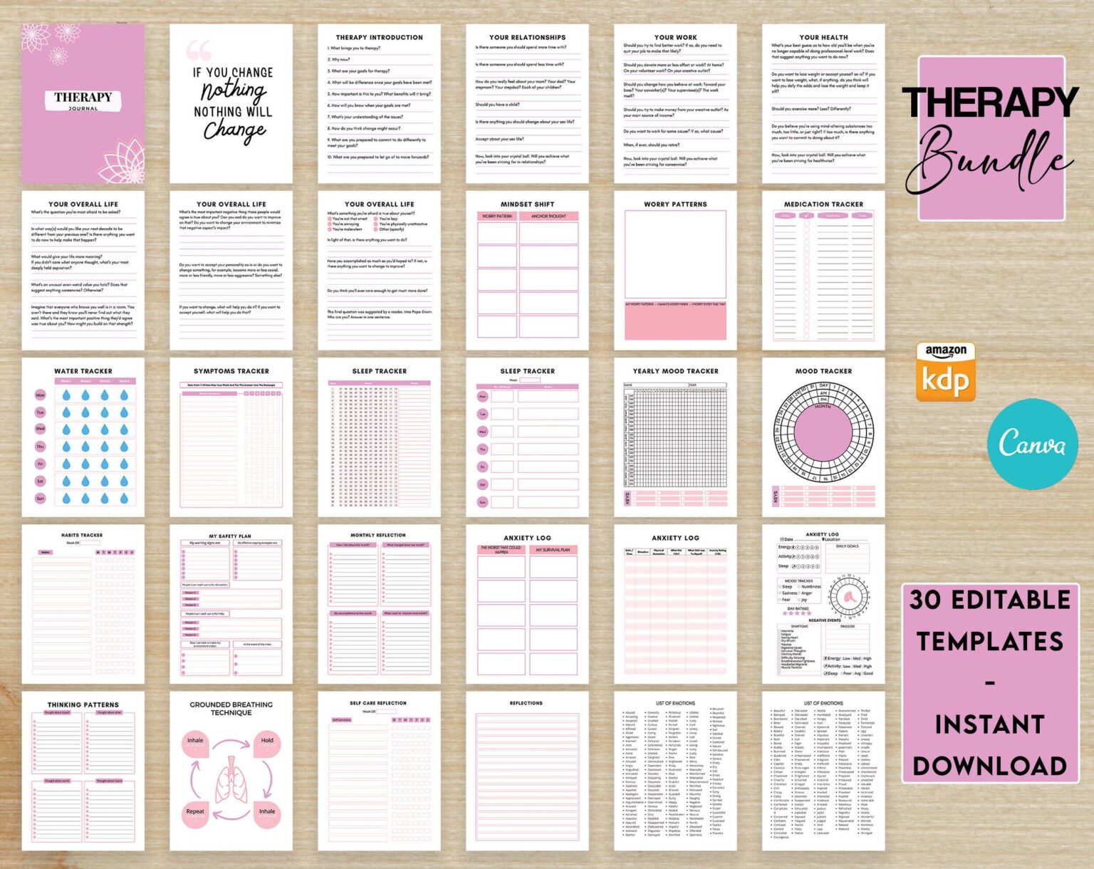 Therapy Journal Template with questions, Mental workbook 8.5x11" Canva ...