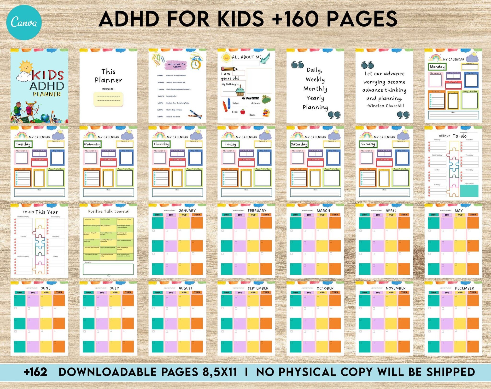 ADHD Planner For Kids , Kids School Colorful Planner Sheets, Canva ...