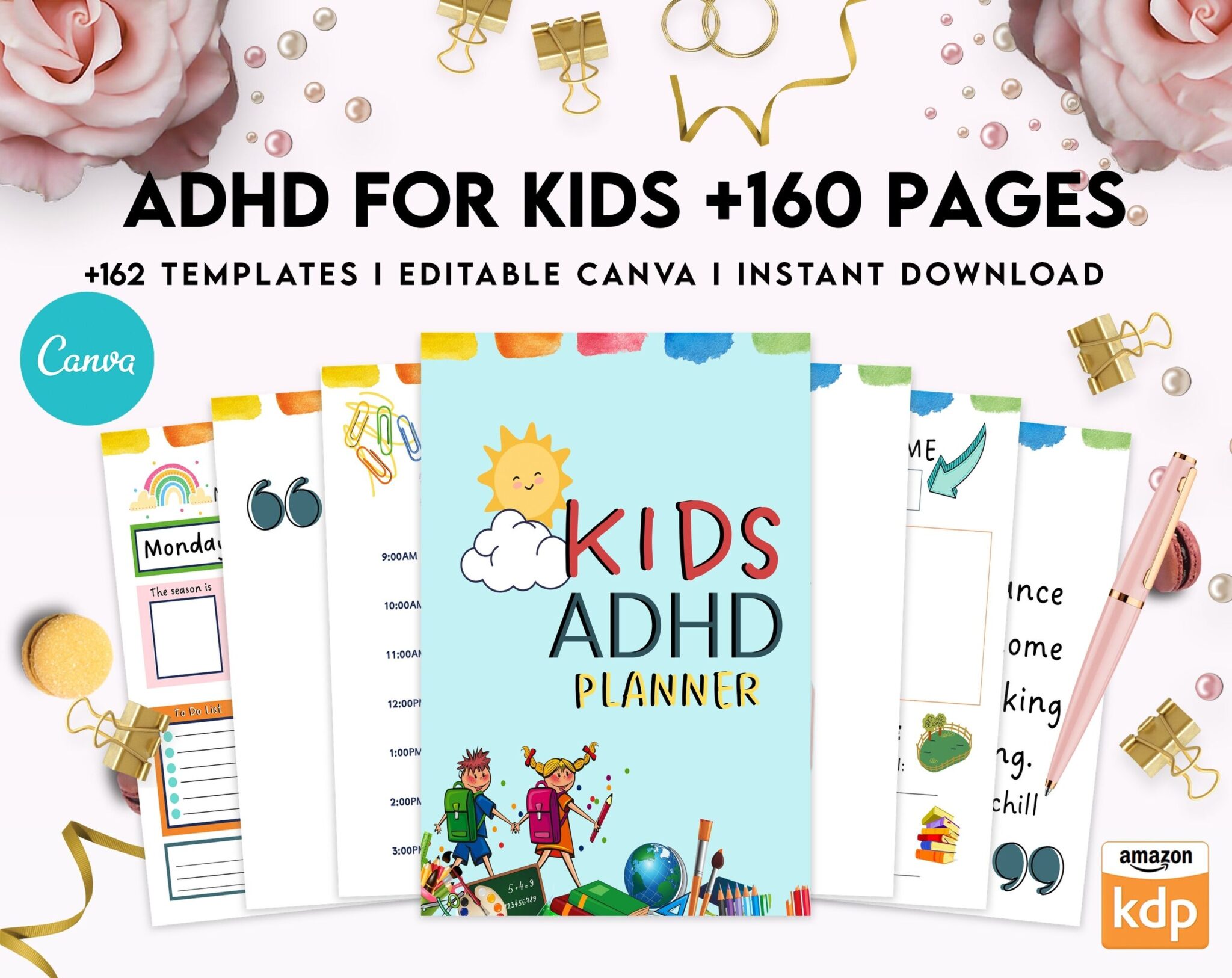 ADHD Planner For Kids , Kids School Colorful Planner Sheets, Canva ...