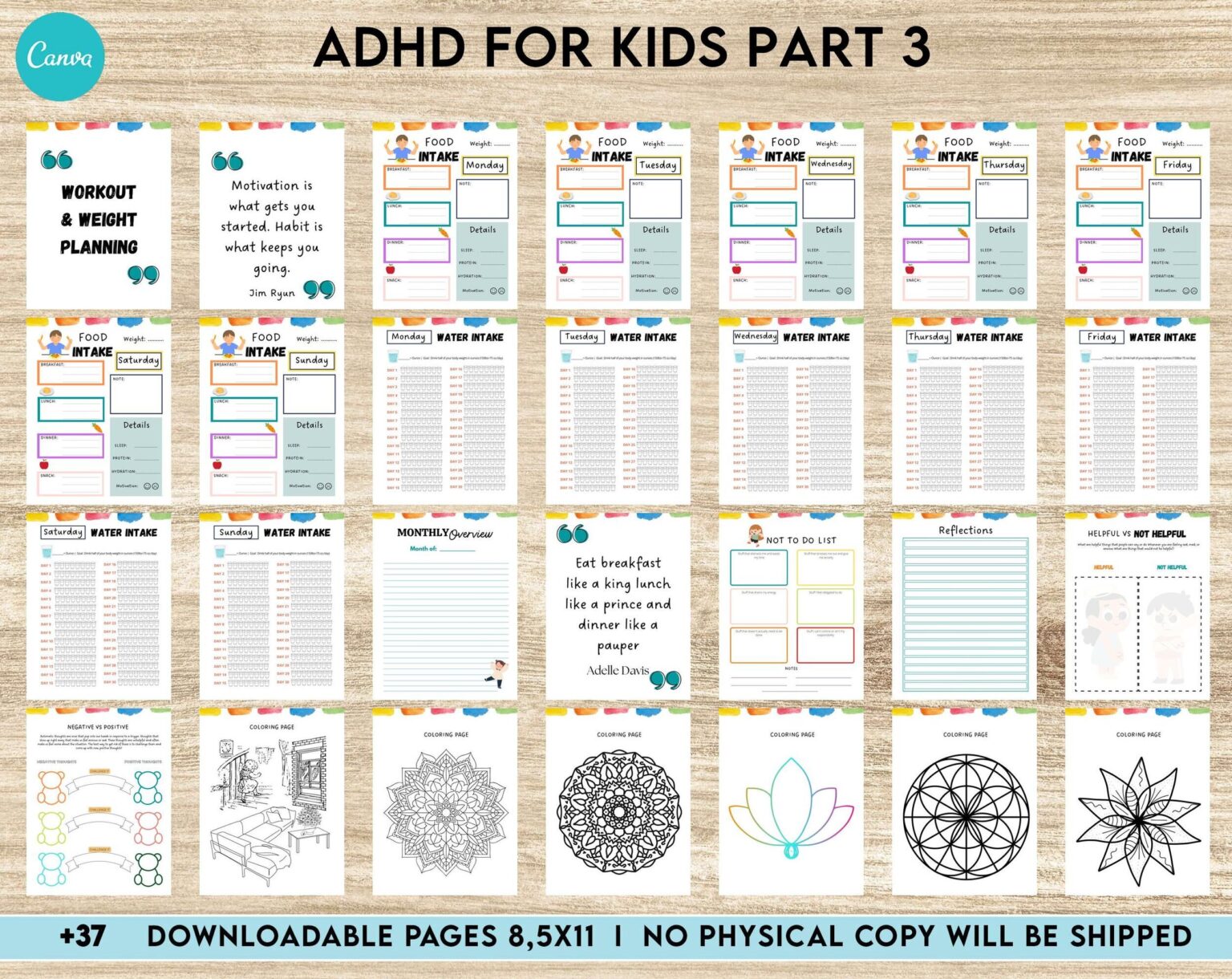ADHD Planner For Kids , Kids School Colorful Planner Sheets, Canva ...