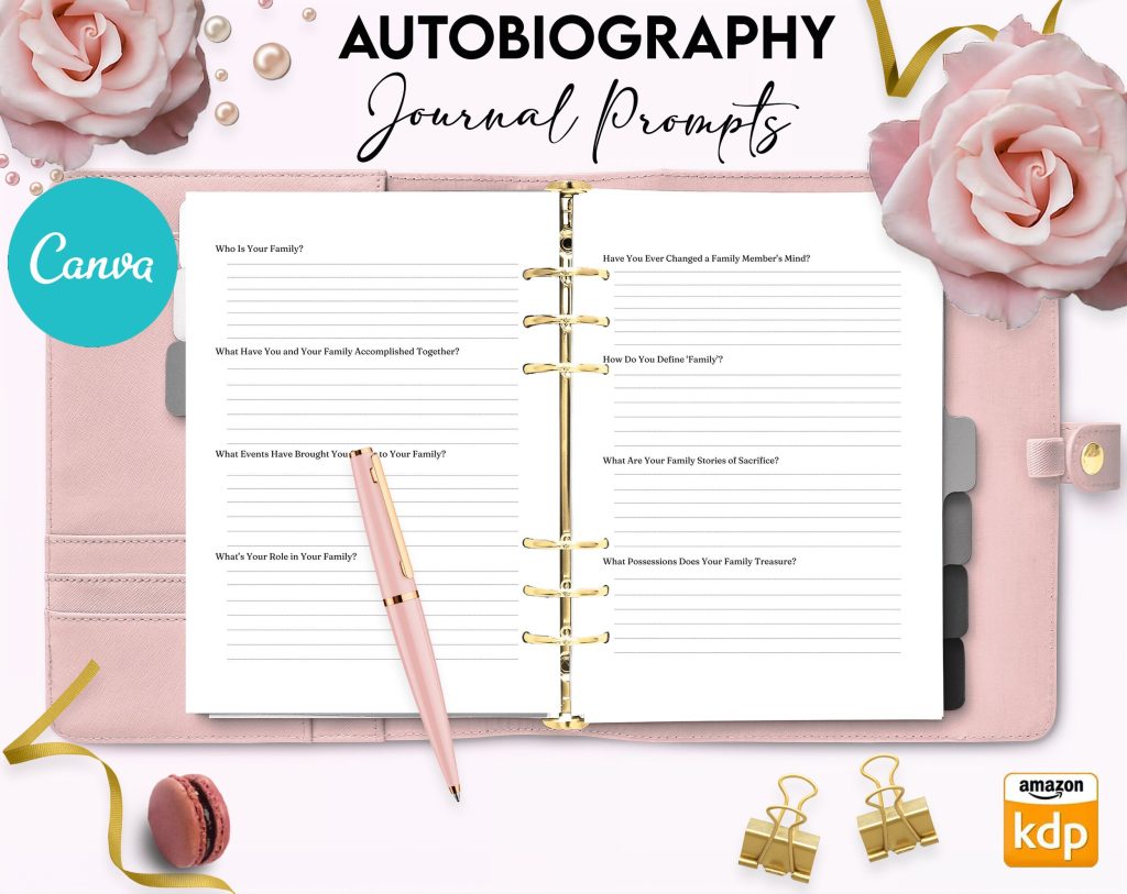 Autobiography Journal Promptly,100 Canva Editable Interior Templates, 8 ...