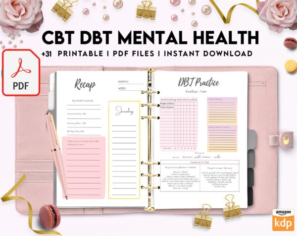 CBT + DBT Mental Health Journal, Worksheets, Situation Processing ...