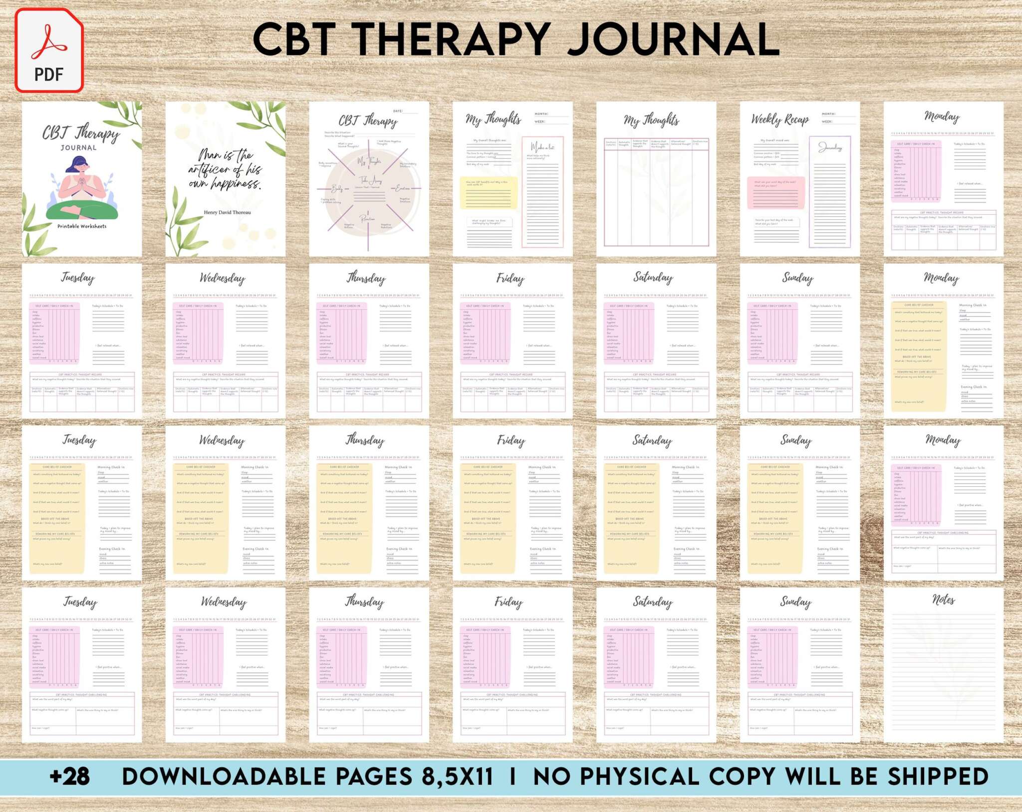 CBT Journal, CBT Worksheet and Planner Bundle, Cognitive Behavioural ...