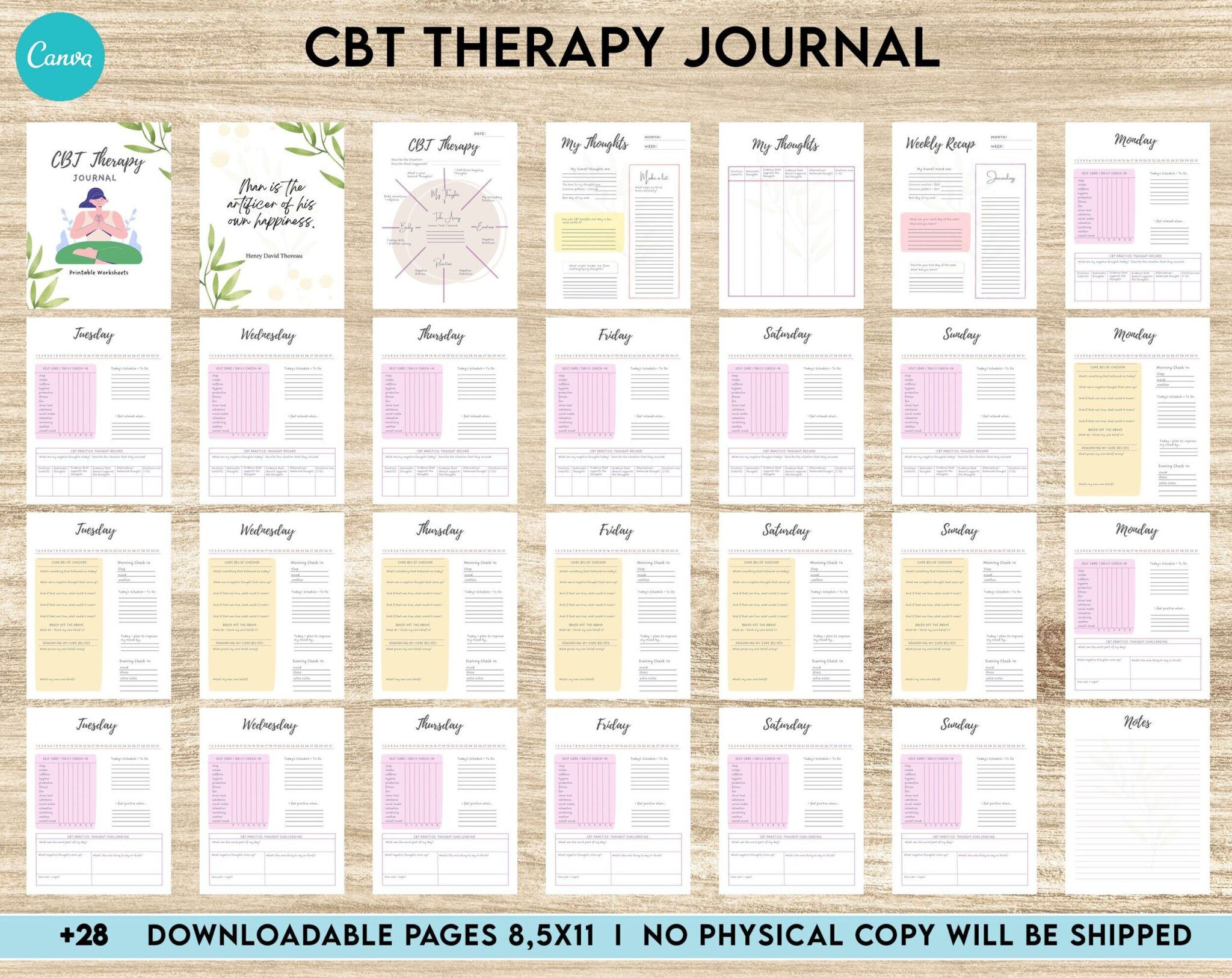 CBT Journal, CBT Worksheet and Planner Bundle, Cognitive Behavioural ...