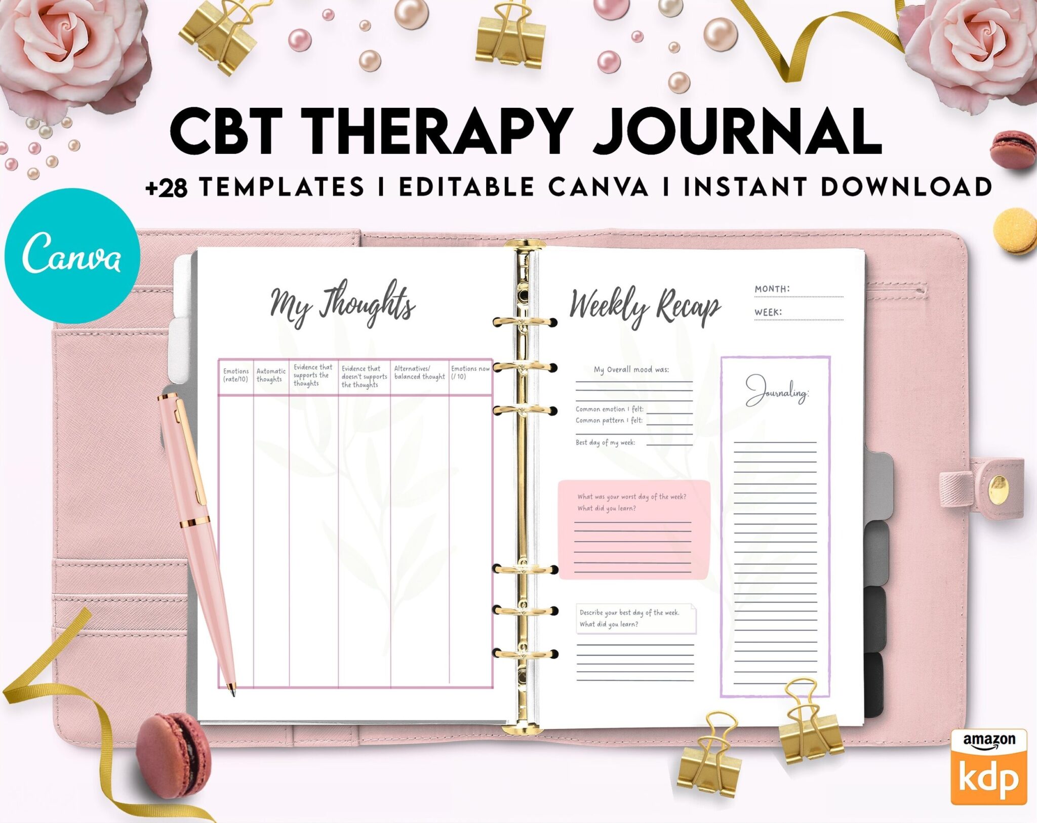 CBT Journal, CBT Worksheet and Planner Bundle, Cognitive Behavioural ...