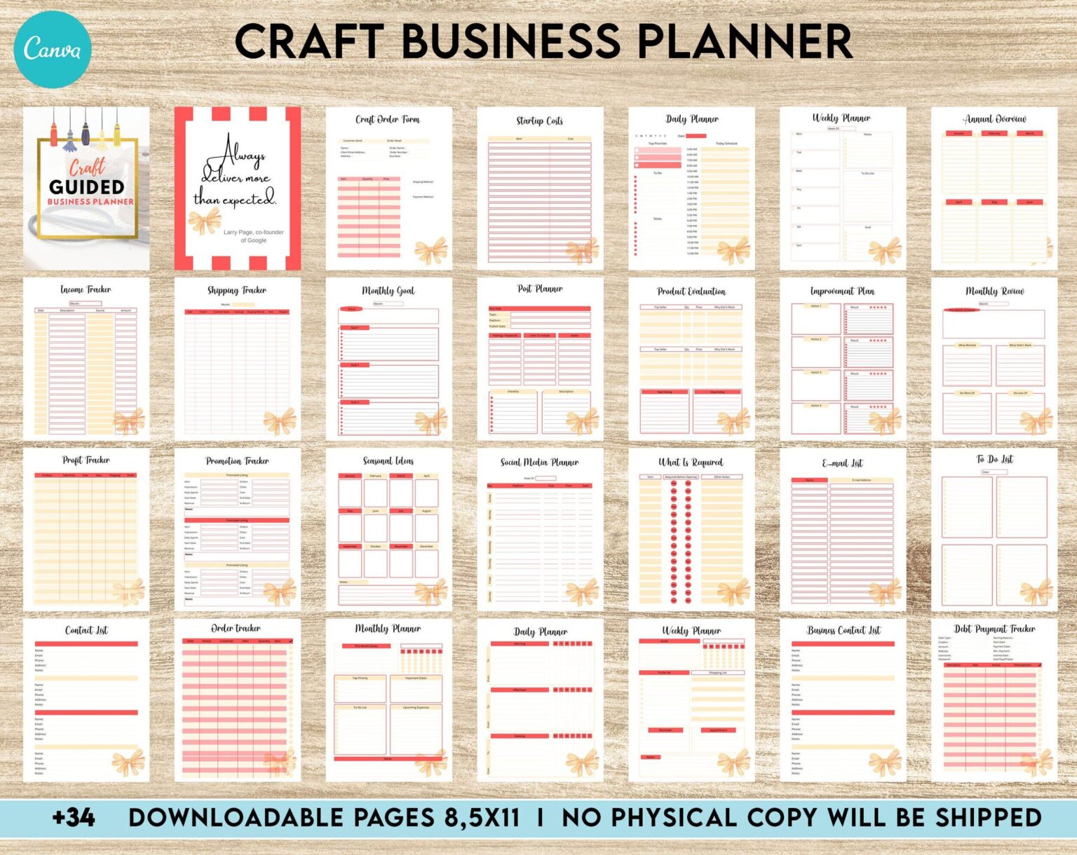 Craft Business Planner Template, Order form, Invoice, Tracker , Canva ...