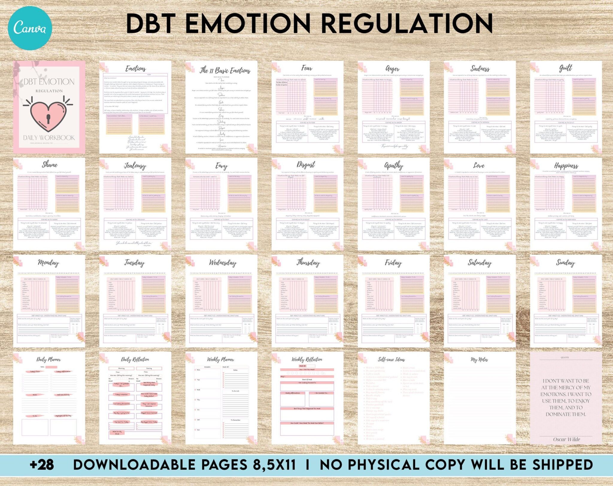 DBT Emotion Regulation Planner, Dialectical Behavioural Therapy, Canva ...