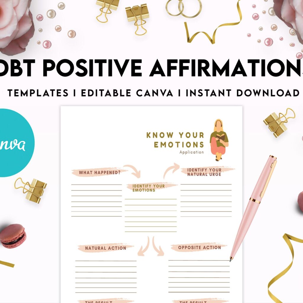 Diary Card DBT Bundle, Cheat Sheet, Positive Affirmations, Dialectical ...