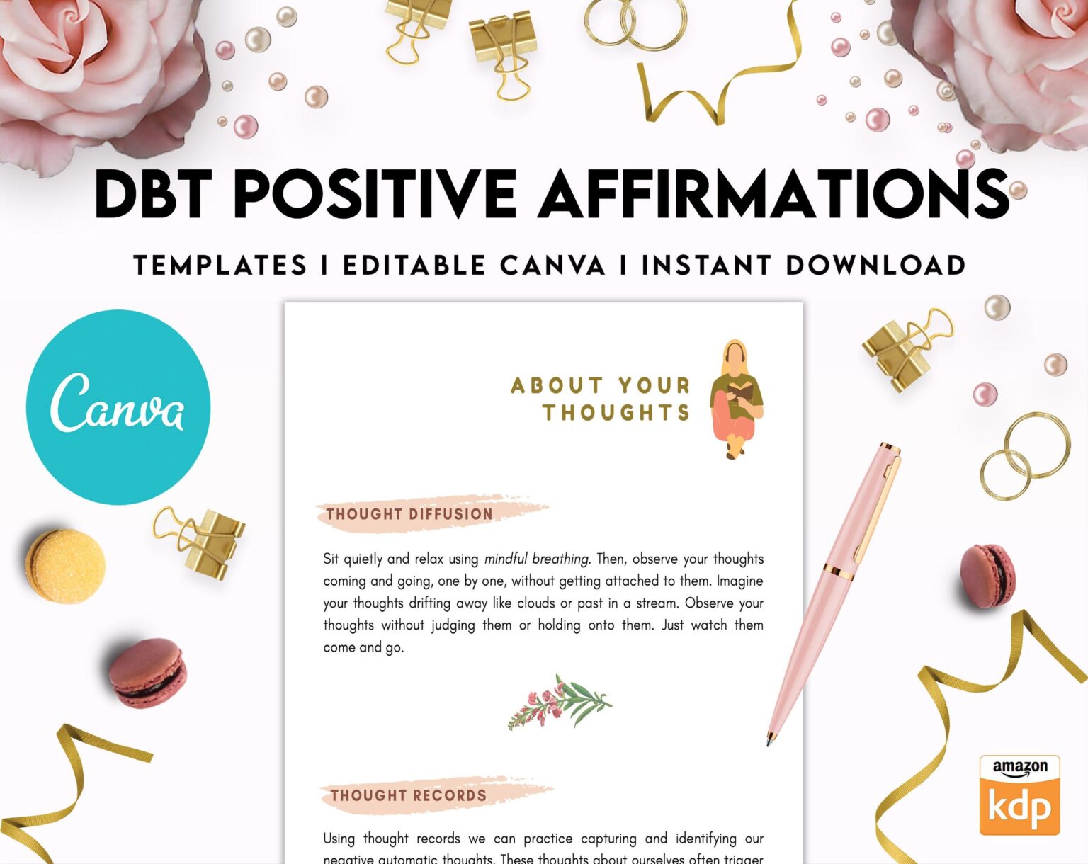 Diary Card DBT Bundle, Cheat Sheet, Positive Affirmations, Dialectical ...