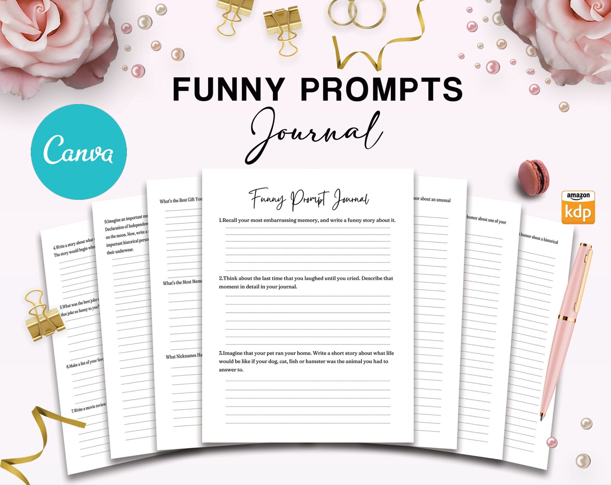 Funny Journal Prompts, 34 Editable Canva Interior Templates, 8.5x11 ...