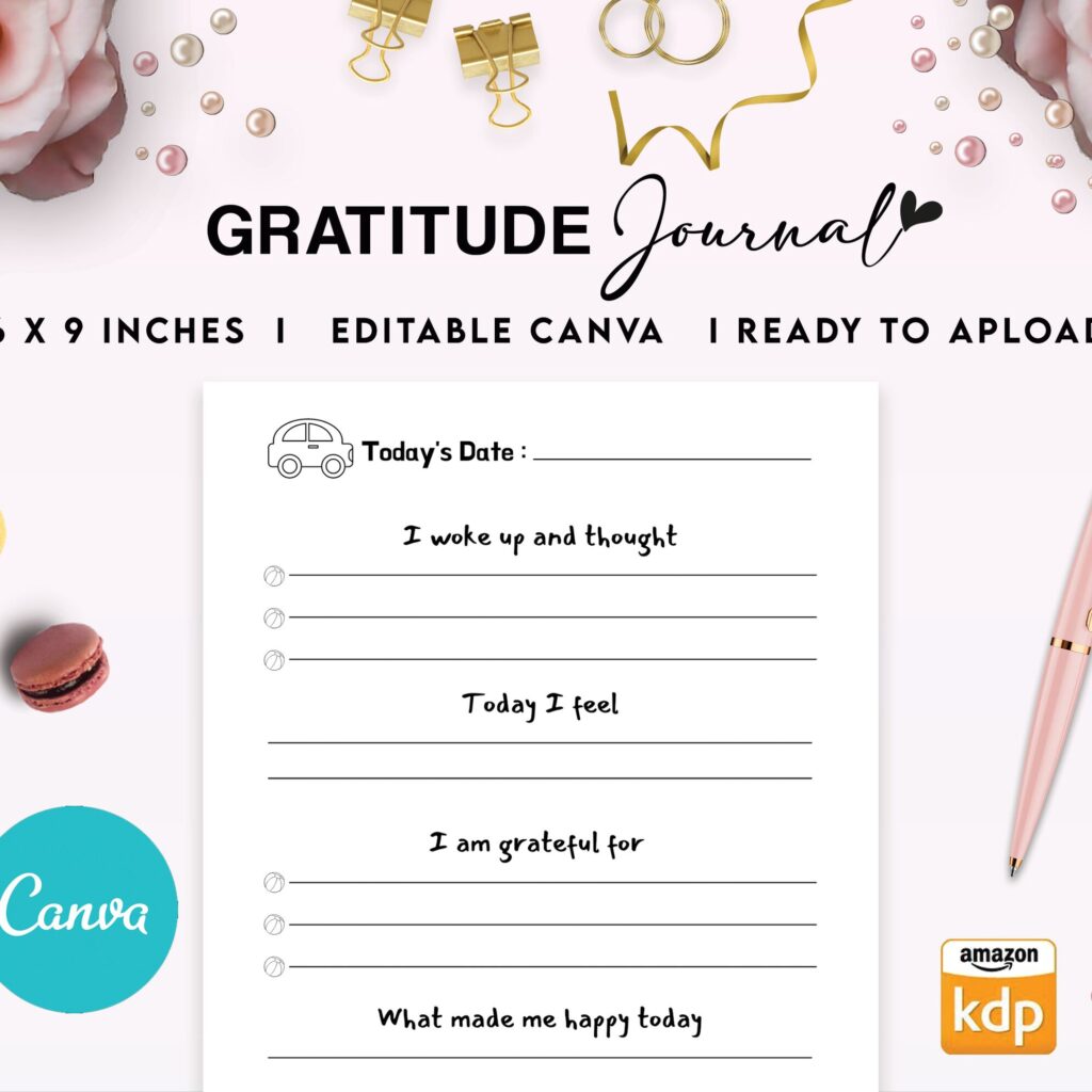 Gratitude Journal Template for kids, 6x9" Canva Editable Interior ...