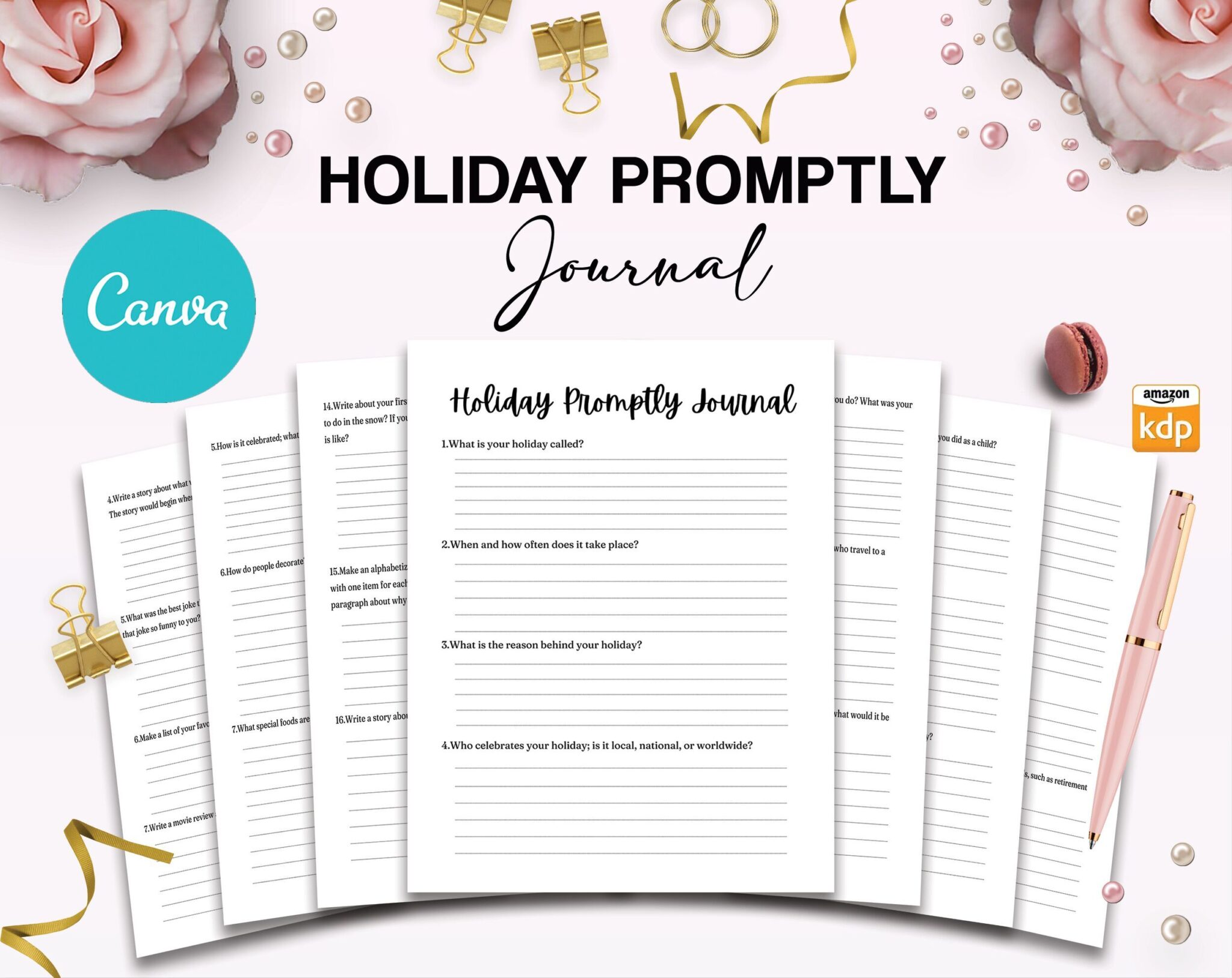 Holiday Journal Prompts, 22 Canva Editable Interior Templates, 8.5x11 ...