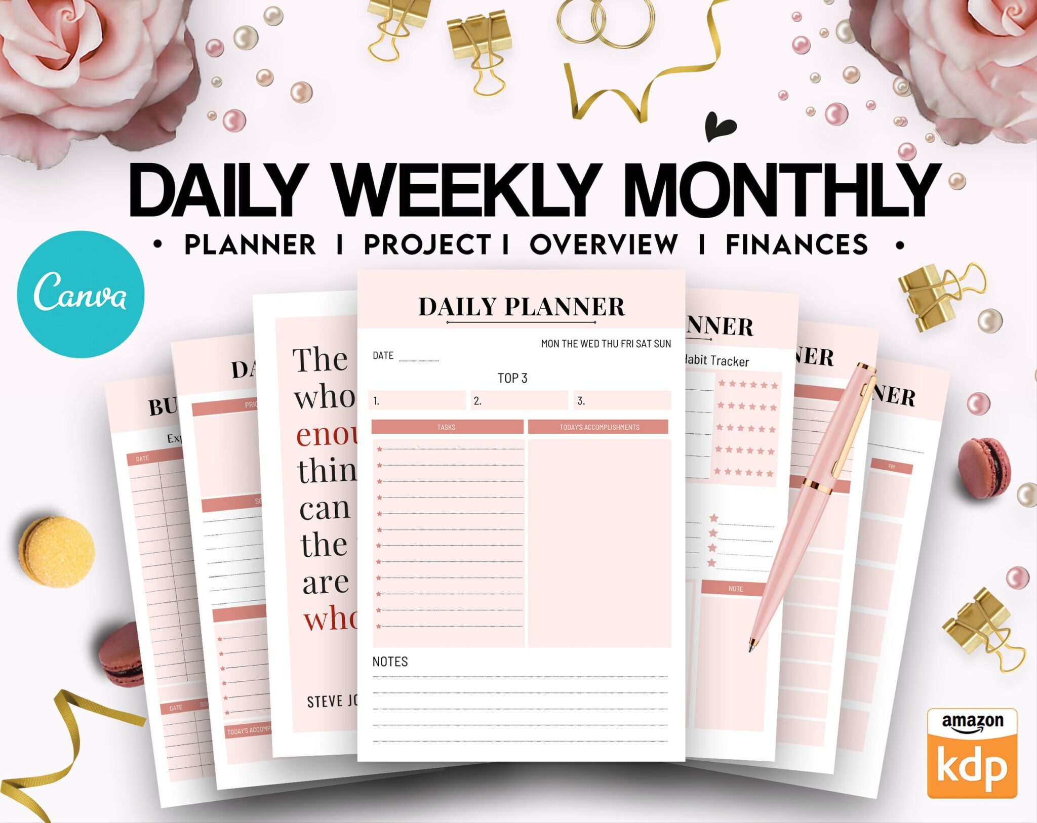 Cute Monthly Planner Template Journal, 10 Canva Planner Editable ...