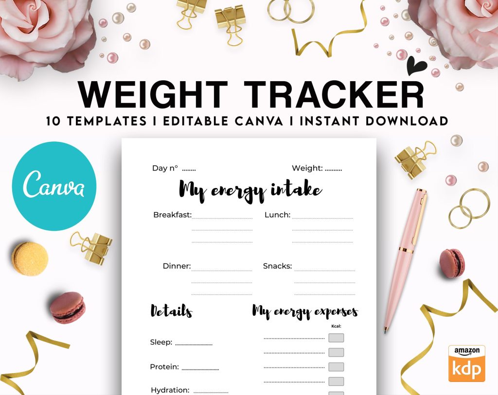 Weight Loss Tracker Template Planner 10 Canva Editable Interiors 2899