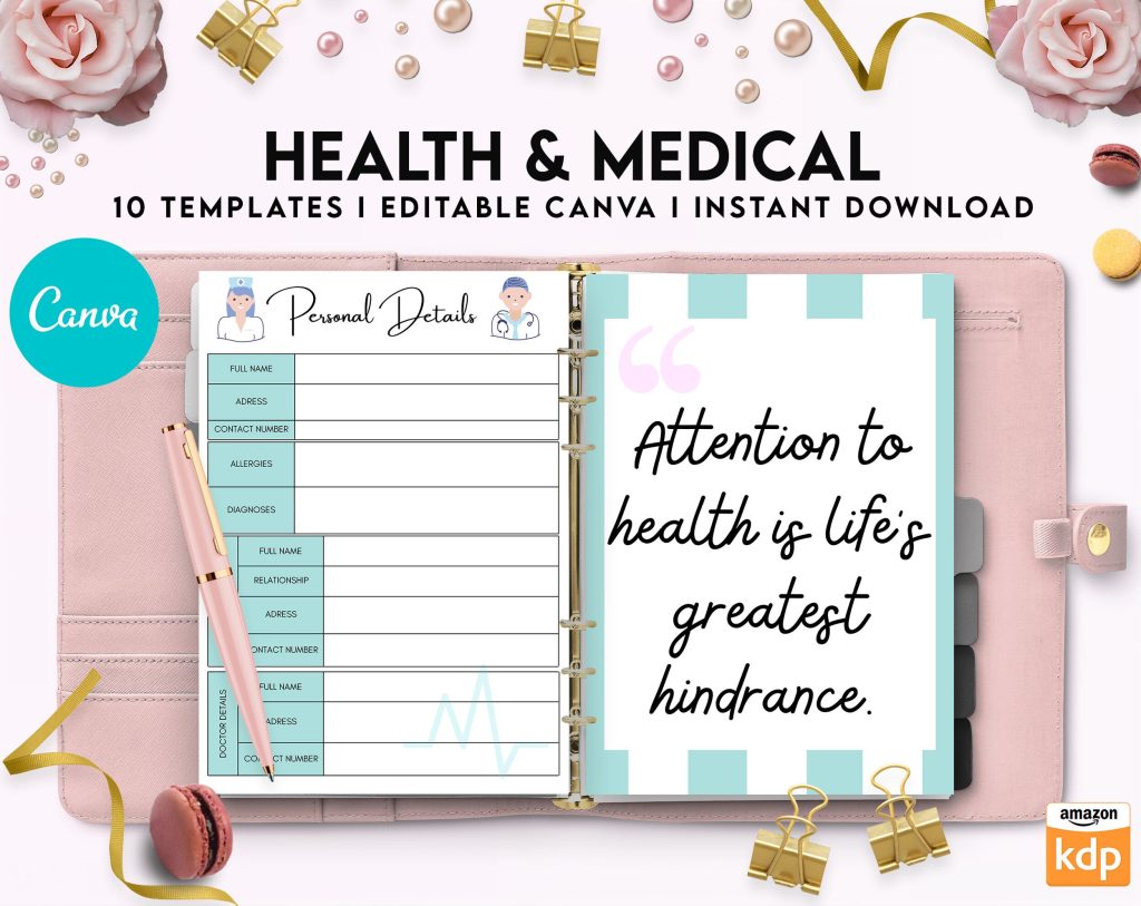 10 Editable Canva Health and Medical Planner Templates for Journal ...