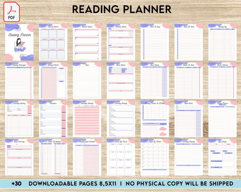 Book Planner Template | Reading Planner 8x11 inch pages size | Reading ...
