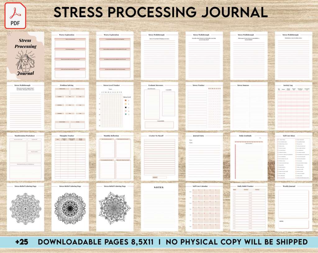 Stress and Health Journal, Stress Processing Journal Pages for Daily ...
