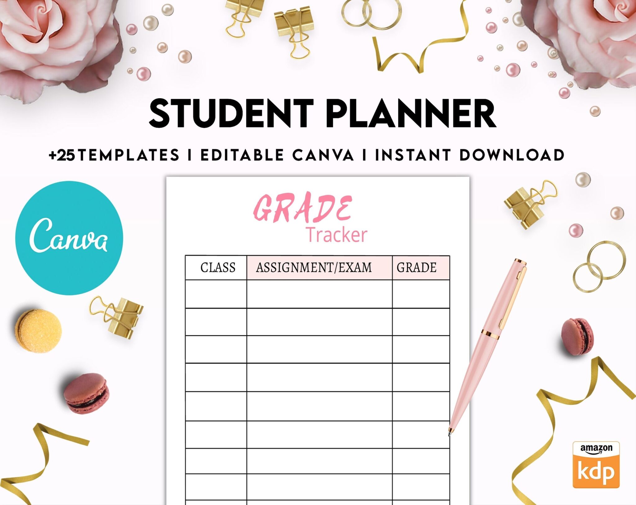 Student Planner Printable, Weekly Schedule, Grade Tracker, Assignment ...