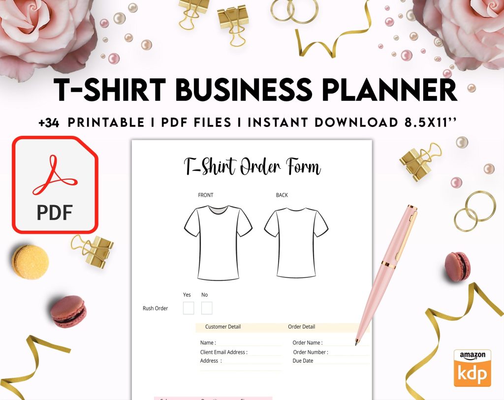 T-Shirt Business Checklist, T-shirt Planner Order form, Invoice ...