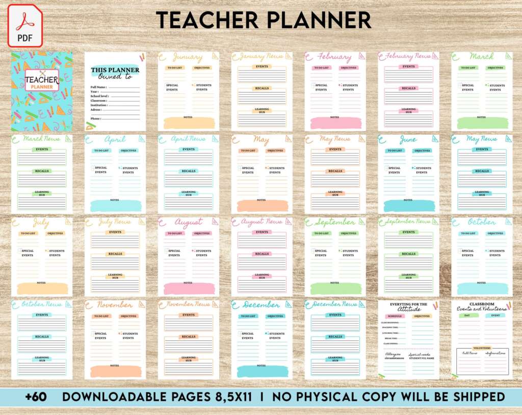 Teacher Planner, Teacher Journal Bundle Pages, PDF Printable, 8,5x11 ...