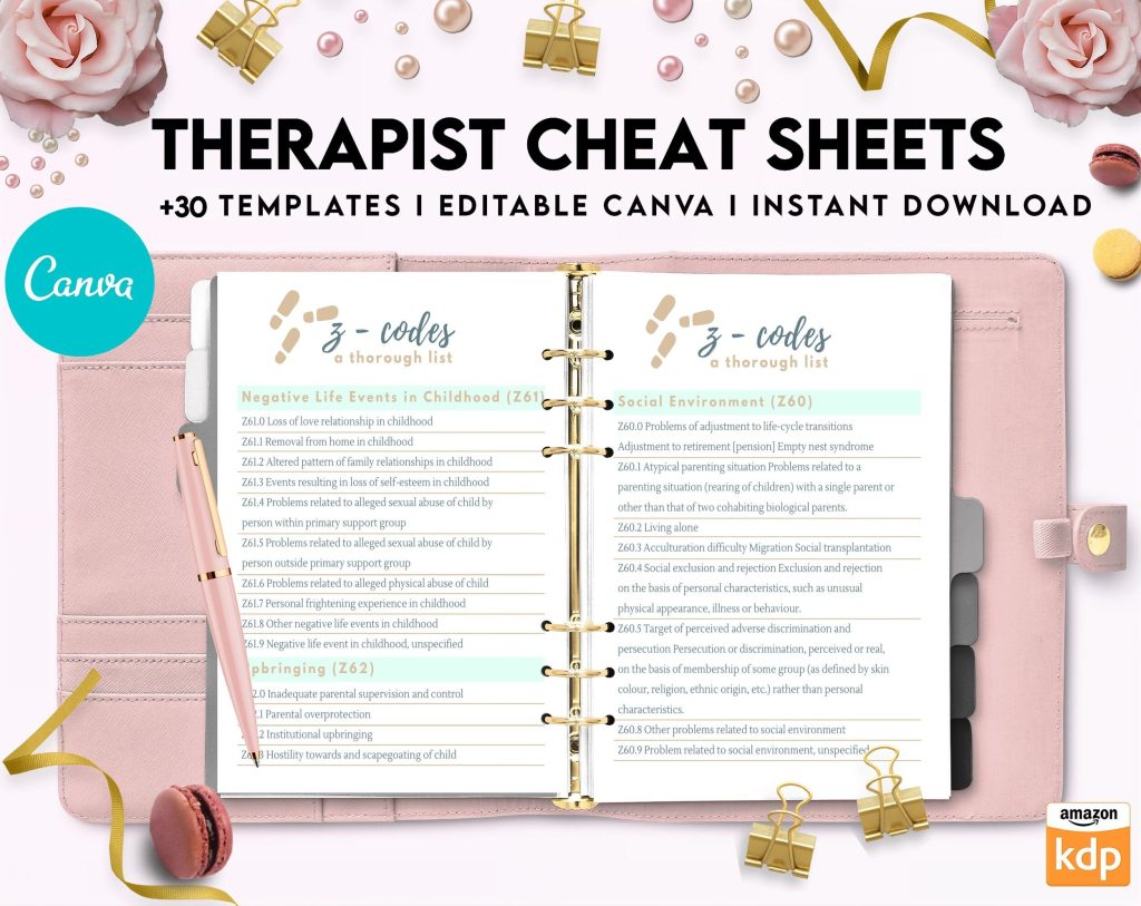 Therapist Planner, Therapy inserts cheat sheets for documentation and ...