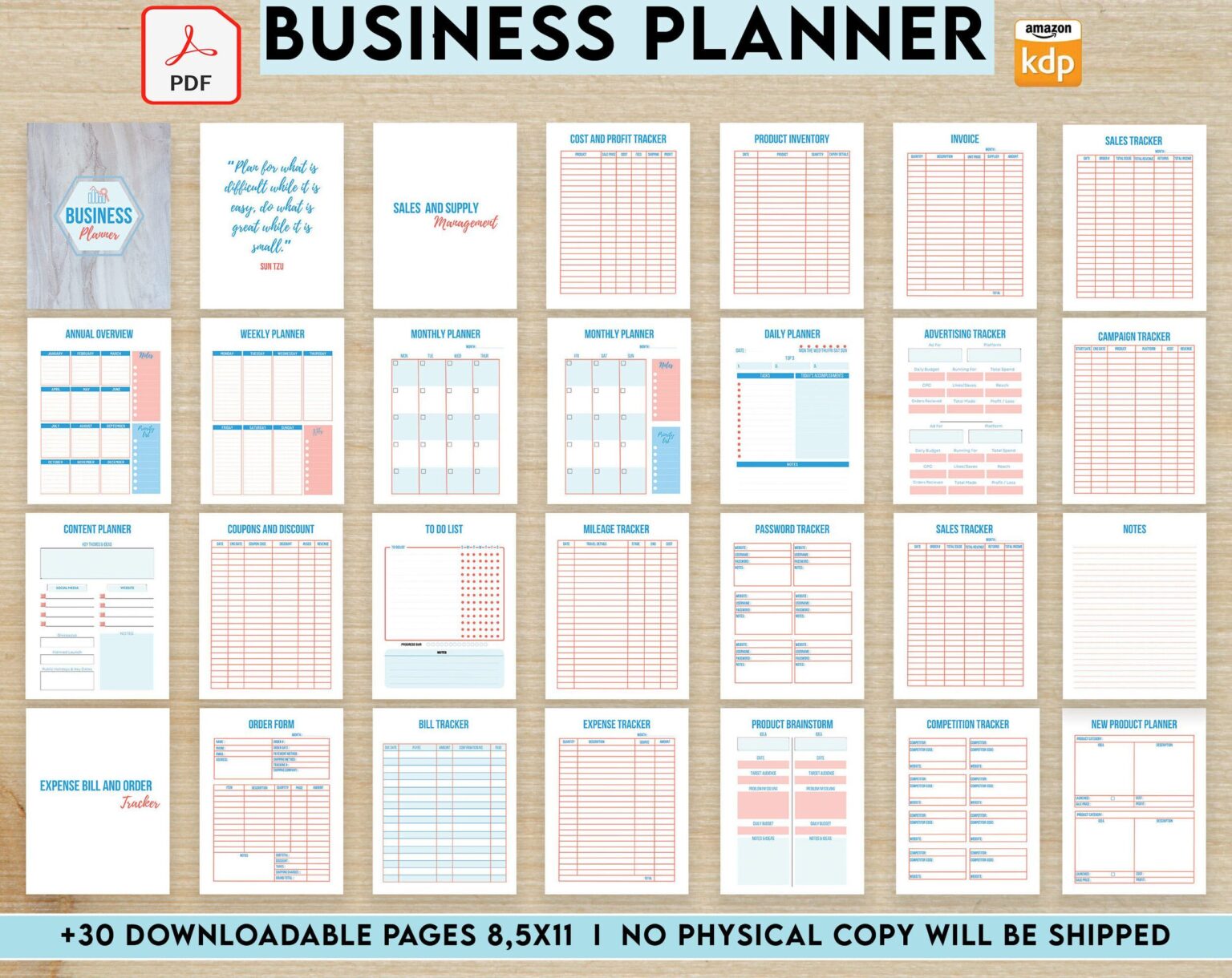 Business Planner journal 33 Pages, 8.5x11" Printable Planner PDF Bundle ...