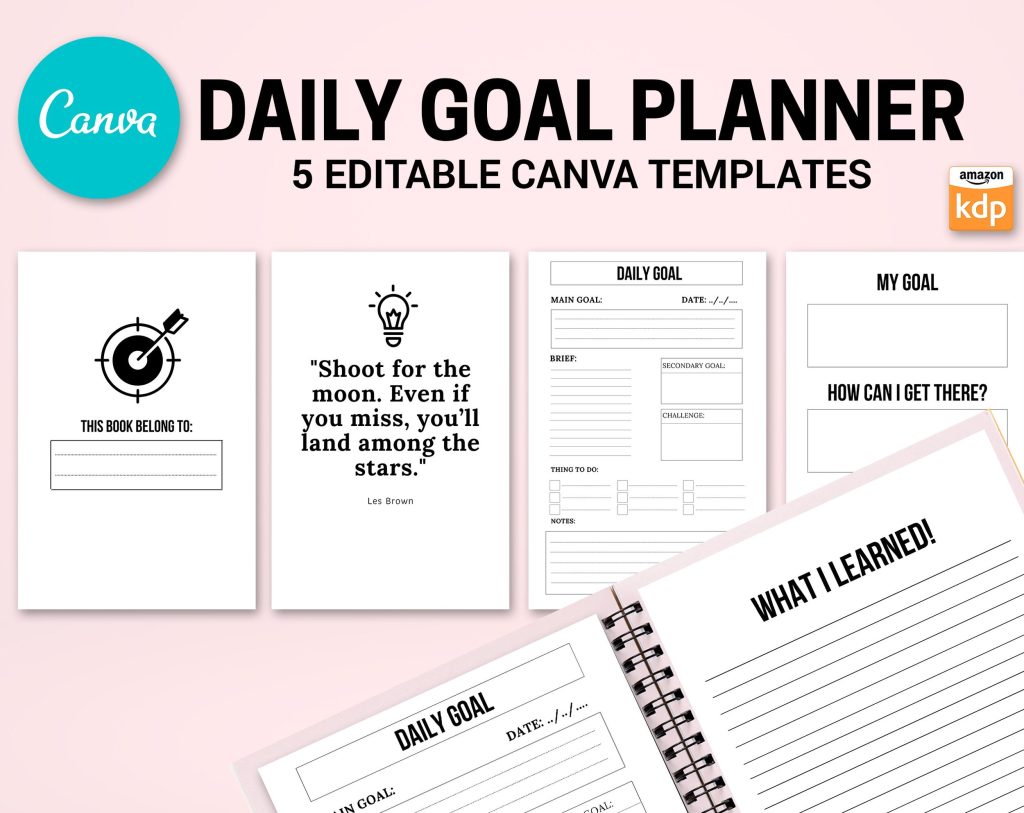 Goal planner Daily, 5 Canva Editable Interiors Templates for Journal ...