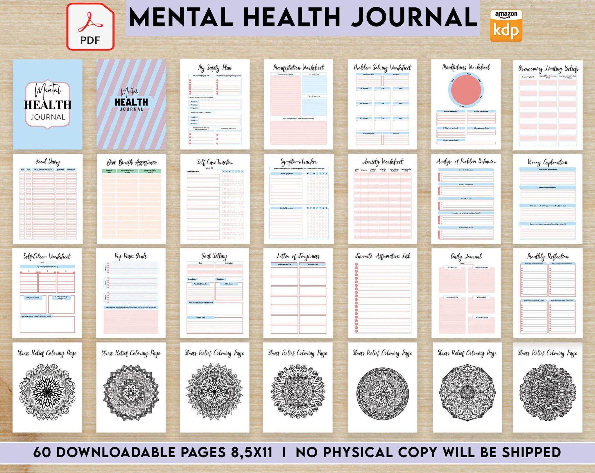 Free Mental Health Journal PDF Printable, 8,5x11 inch A4 size, For ...
