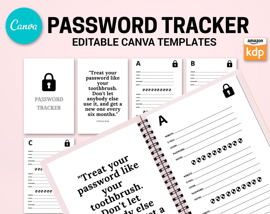 Password Template Printable book, Canva Editable Interior Template ...