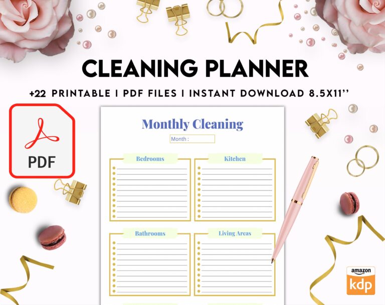 Free Cleaning Planner PDF Printable, 8,5x11 inch A4 size, For journal ...