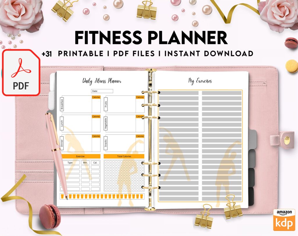 Free Fitness Planner PDF Printable, 8,5x11 inch A4 size, For journal ...