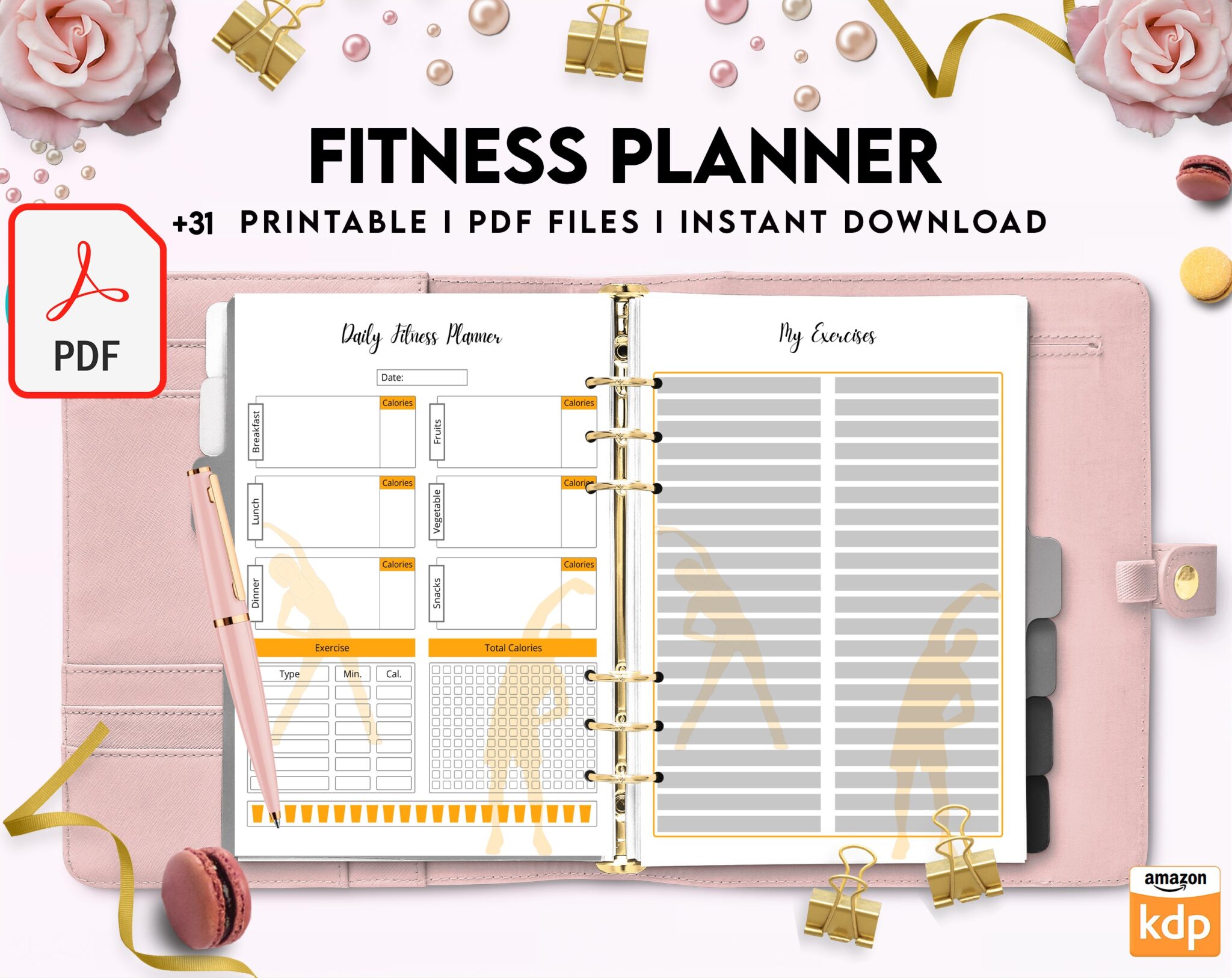 Free Fitness Planner PDF Printable, 8,5x11 inch A4 size, For journal ...