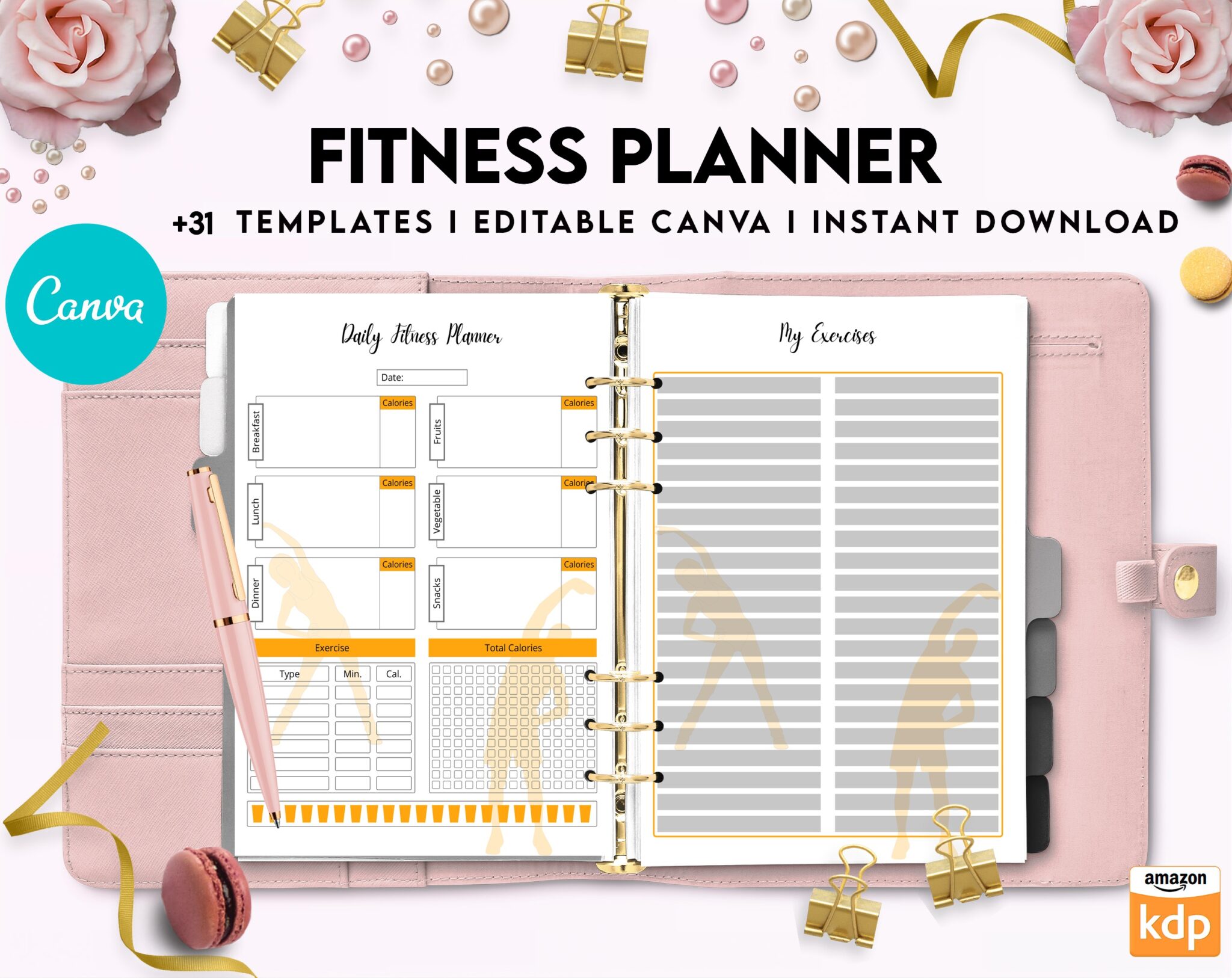 Fitness Planner Canva editable Templates, 8,5x11 inch A4 size, For ...