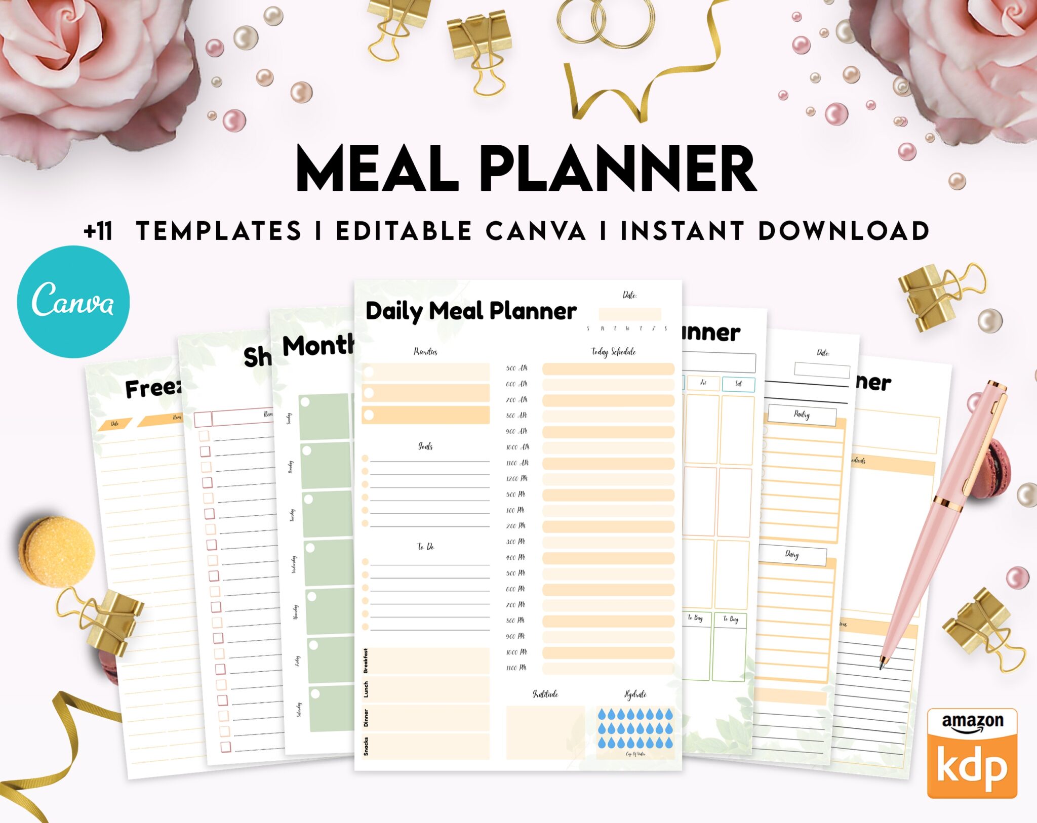 Meal Planner Canva editable Templates, 8,5x11 inch A4 size, For journal ...