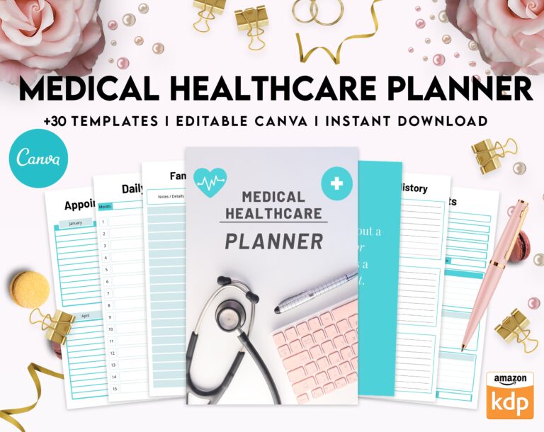 Medical Healthcare Planner Canva Templates, 8,5x11 inch A4 size, For ...