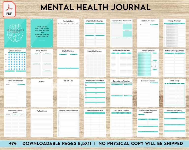Free Mental Health Journal PDF Printable, 8,5x11 inch A4 size, For ...