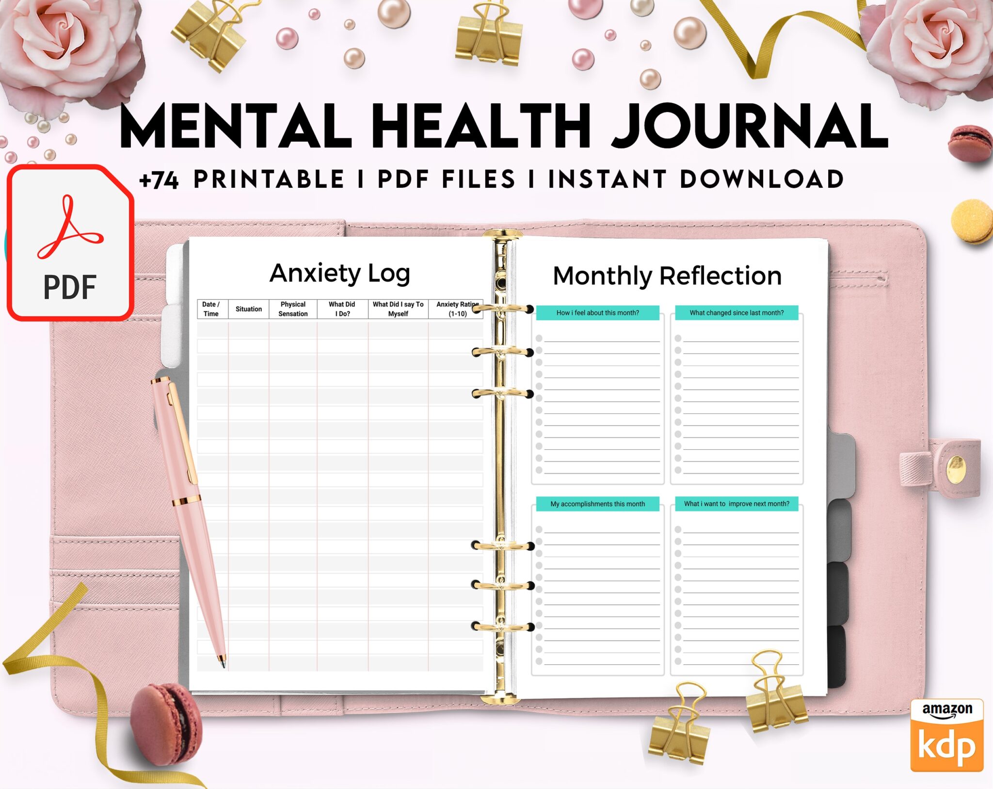 Free Mental Health Journal PDF Printable, 8,5x11 inch A4 size, For ...