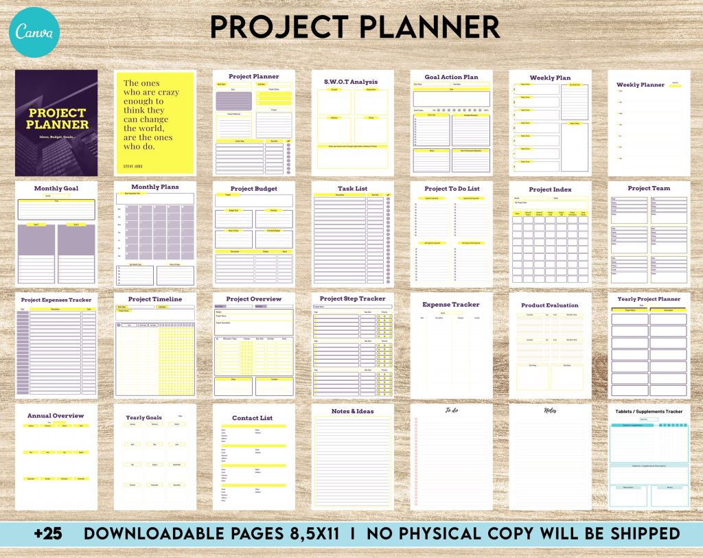 Project Planner Canva Editable Templates, 8,5x11 inch A4 size, For ...