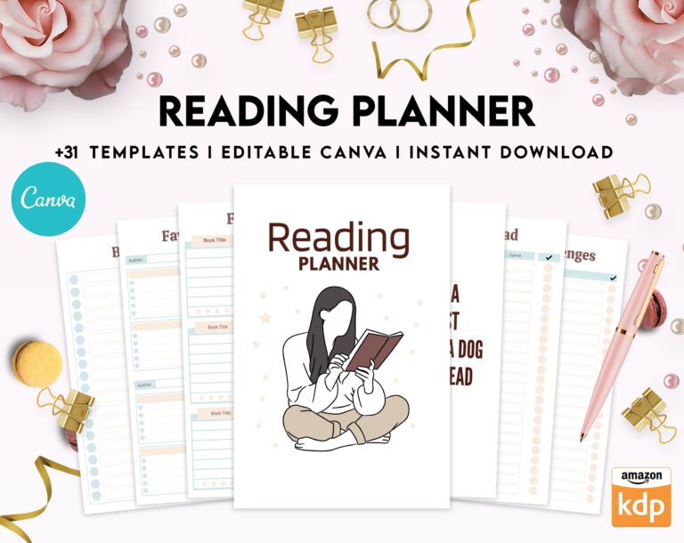 Reading Planner Canva Editable Templates, 8,5x11 inch A4 size, For ...