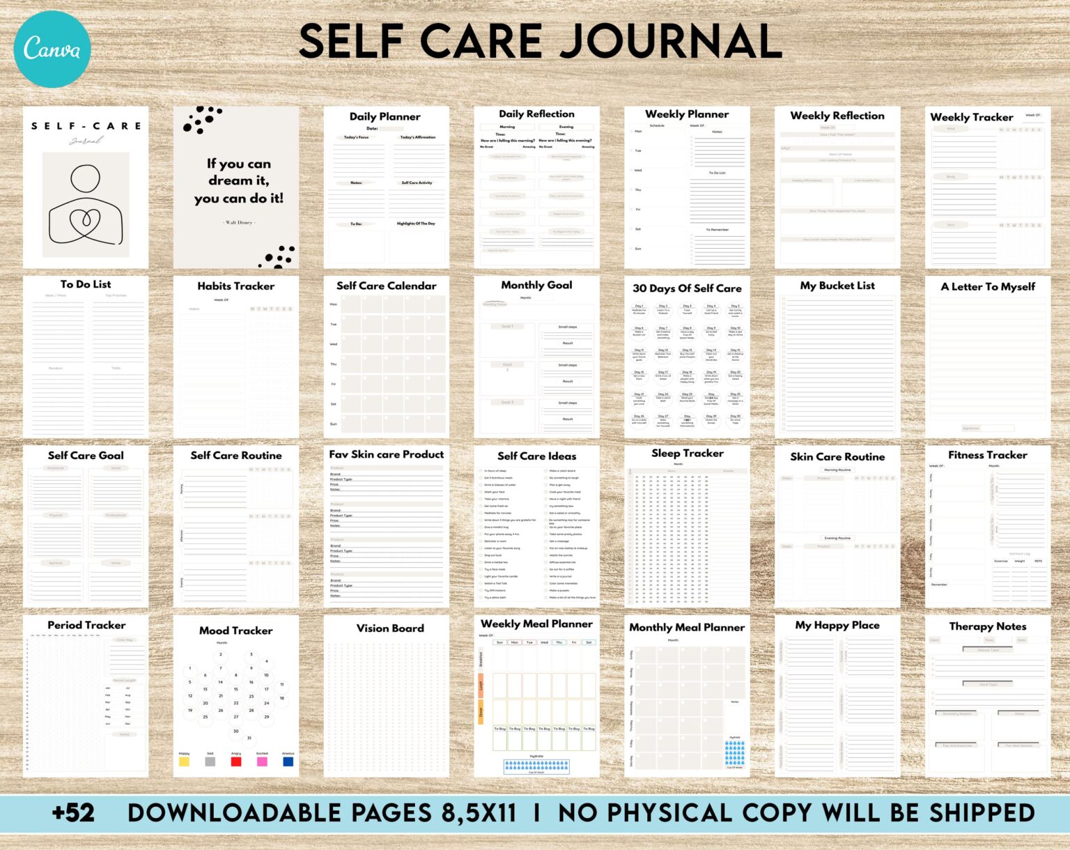 Free Self Care Journal PDF Printable, 8,5x11 inch A4 size, For journal ...
