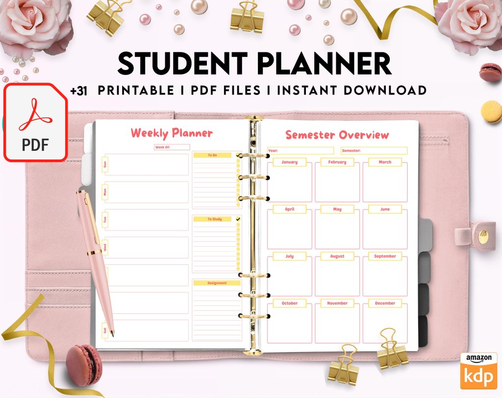 Free Student Planner PDF Printable, 8,5x11 inch A4 size, For journal ...