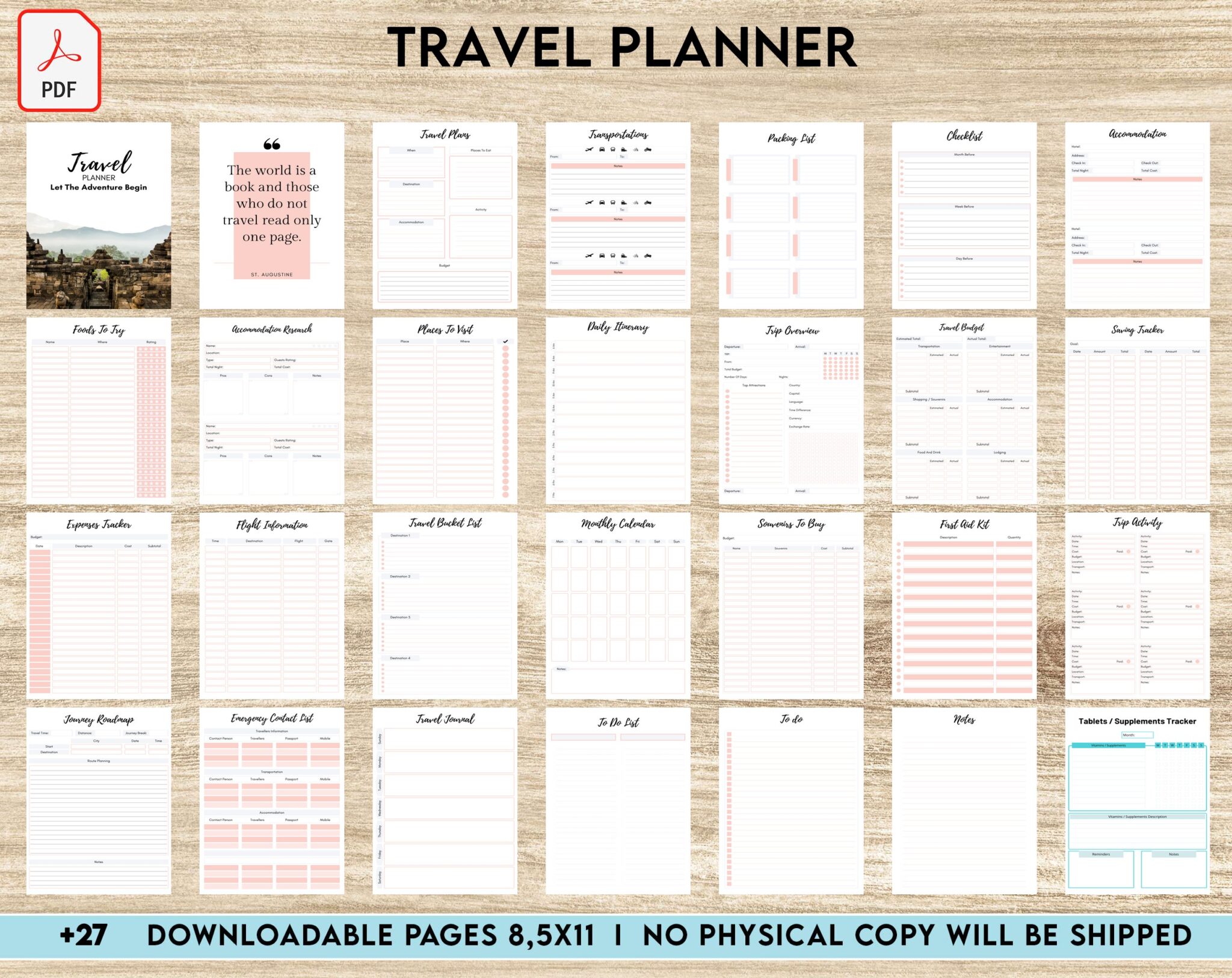 Free Travel Planner PDF Printable, 8,5x11 inch A4 size, For journal ...