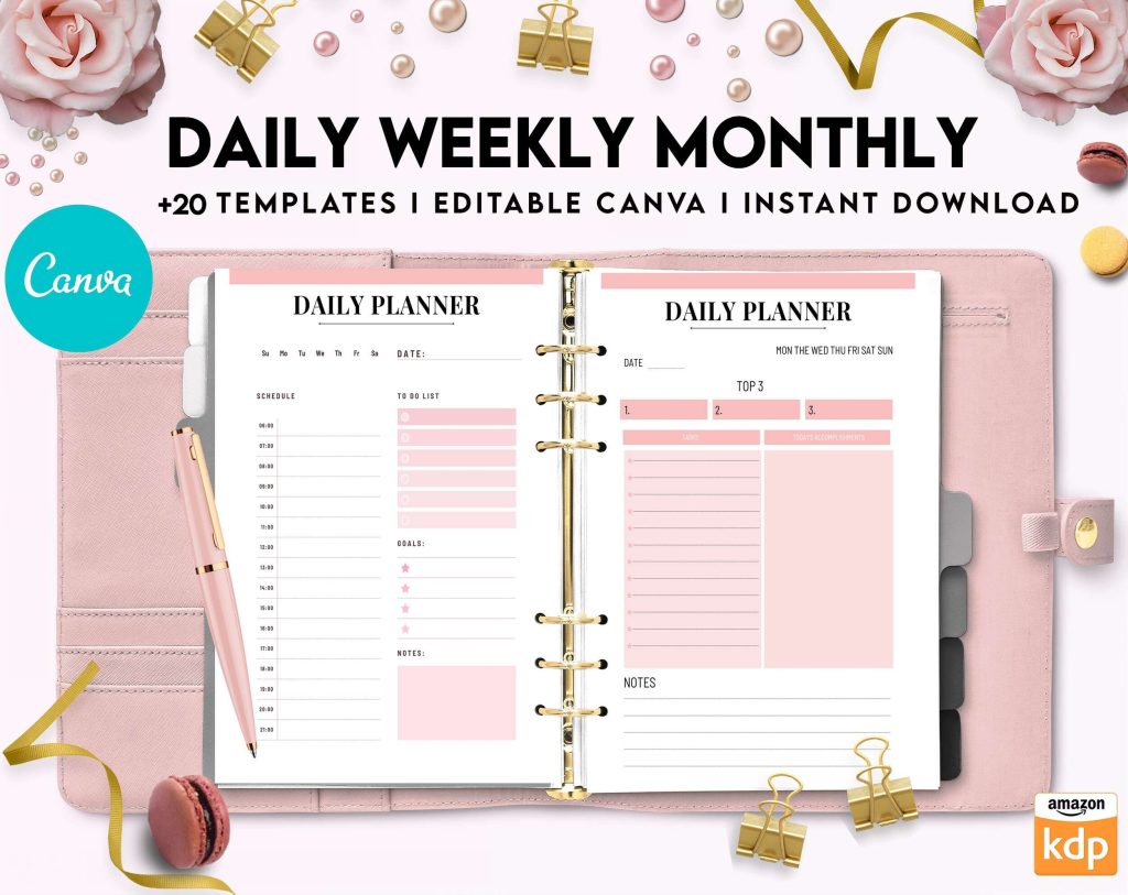 Daily weekly monthly Journal, undated journal, Canva Editable Templates ...