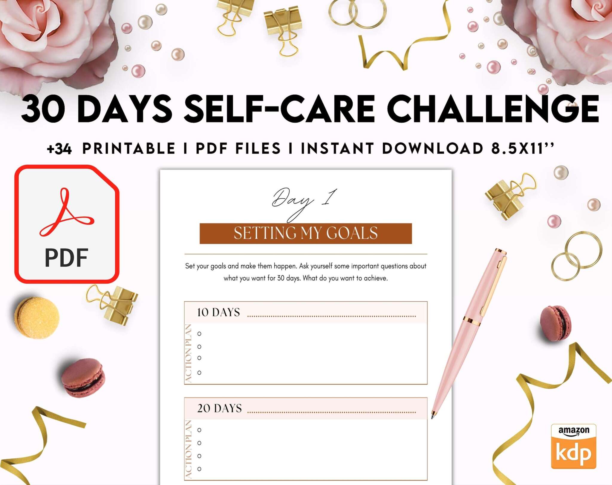 30 Day Self-Care Challenge Planner, Self Love Journal, Mindfulness ...