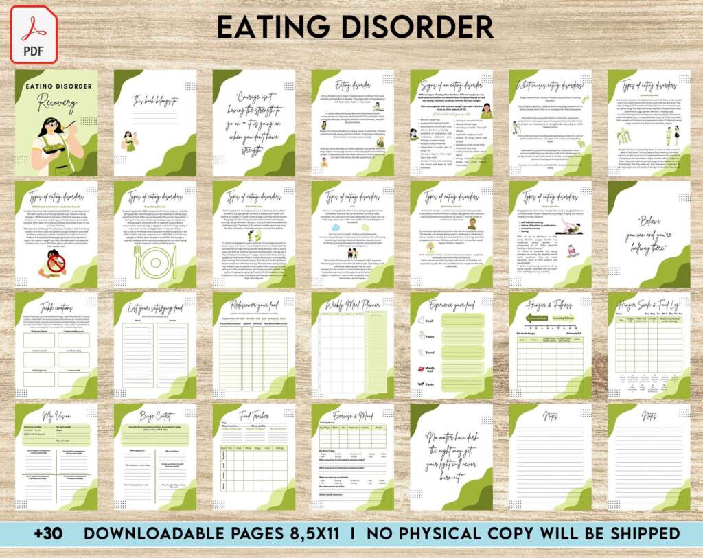 Eating disorder, Anorexia, Bulimia, PDF file 8,5x11 inch - Planners weekly